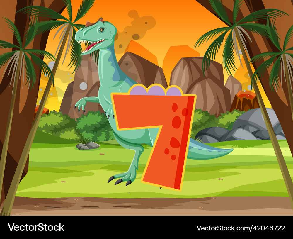 A dinosaur with number seven cartoon Royalty Free Vector
