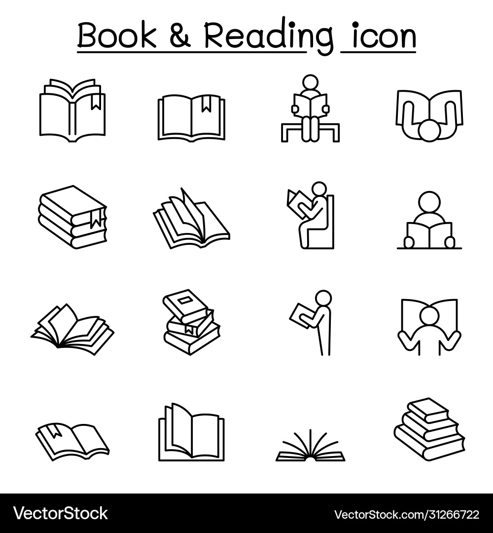 Book reading icons set in thin lines tyle Vector Image