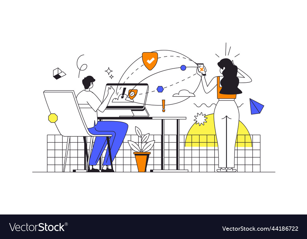 Cloud storage web concept in flat outline design Vector Image