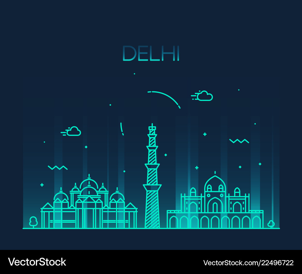 Delhi skyline india linear style city Royalty Free Vector