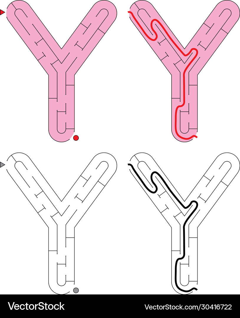 Easy alphabet maze - letter y Royalty Free Vector Image