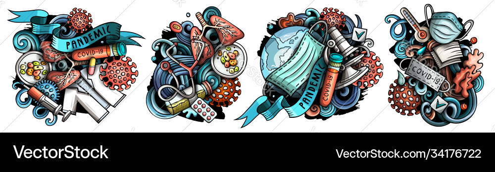 Epidemic cartoon doodle designs set Royalty Free Vector