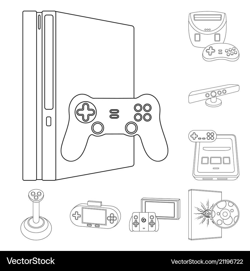 Game console and virtual reality outline icons Vector Image