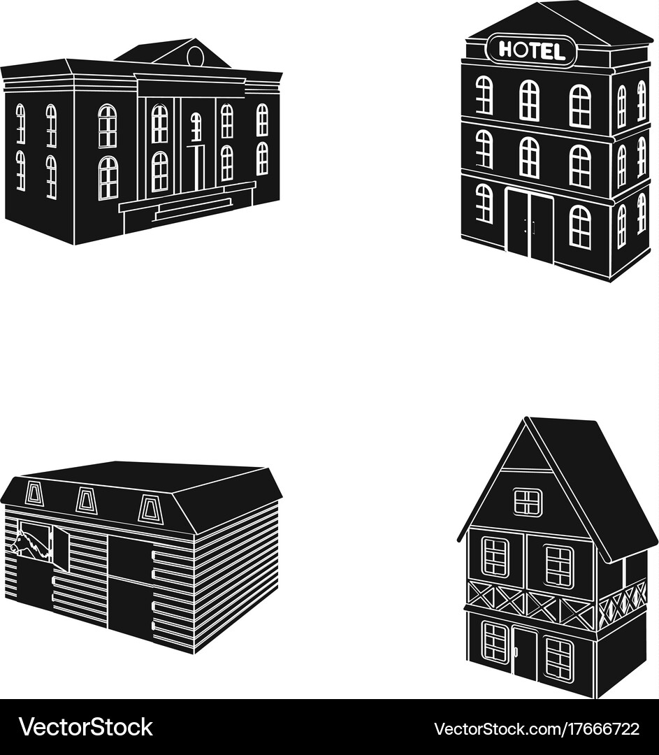 Museum building a three-story hotel a stable Vector Image