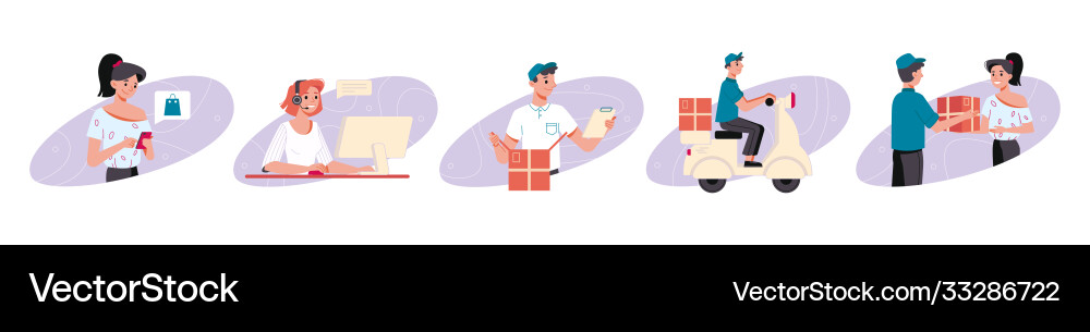 Online order delivery and logistics process icons Vector Image