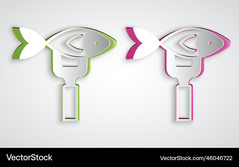 Paper cut dried fish icon isolated on grey Vector Image