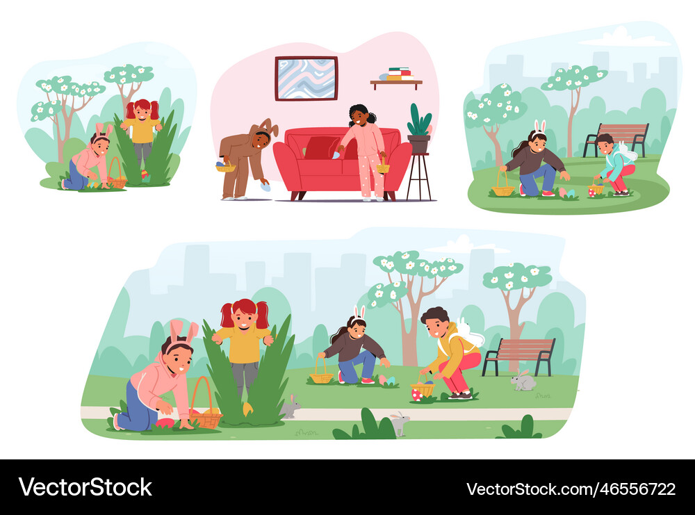 Set children character eagerly hunt colorful Vector Image