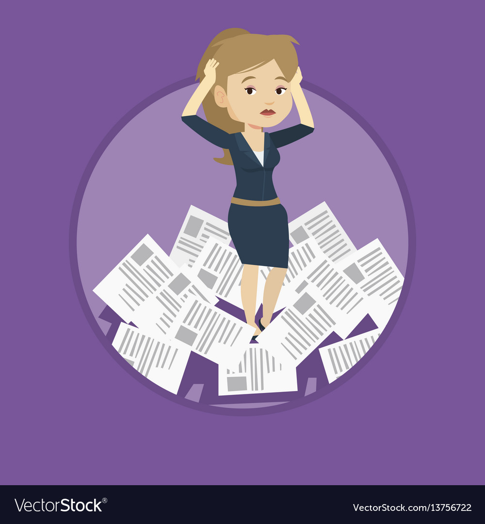 Stressed business woman having lots of work to do Vector Image Stressed business woman having lots of work to do Vector Image