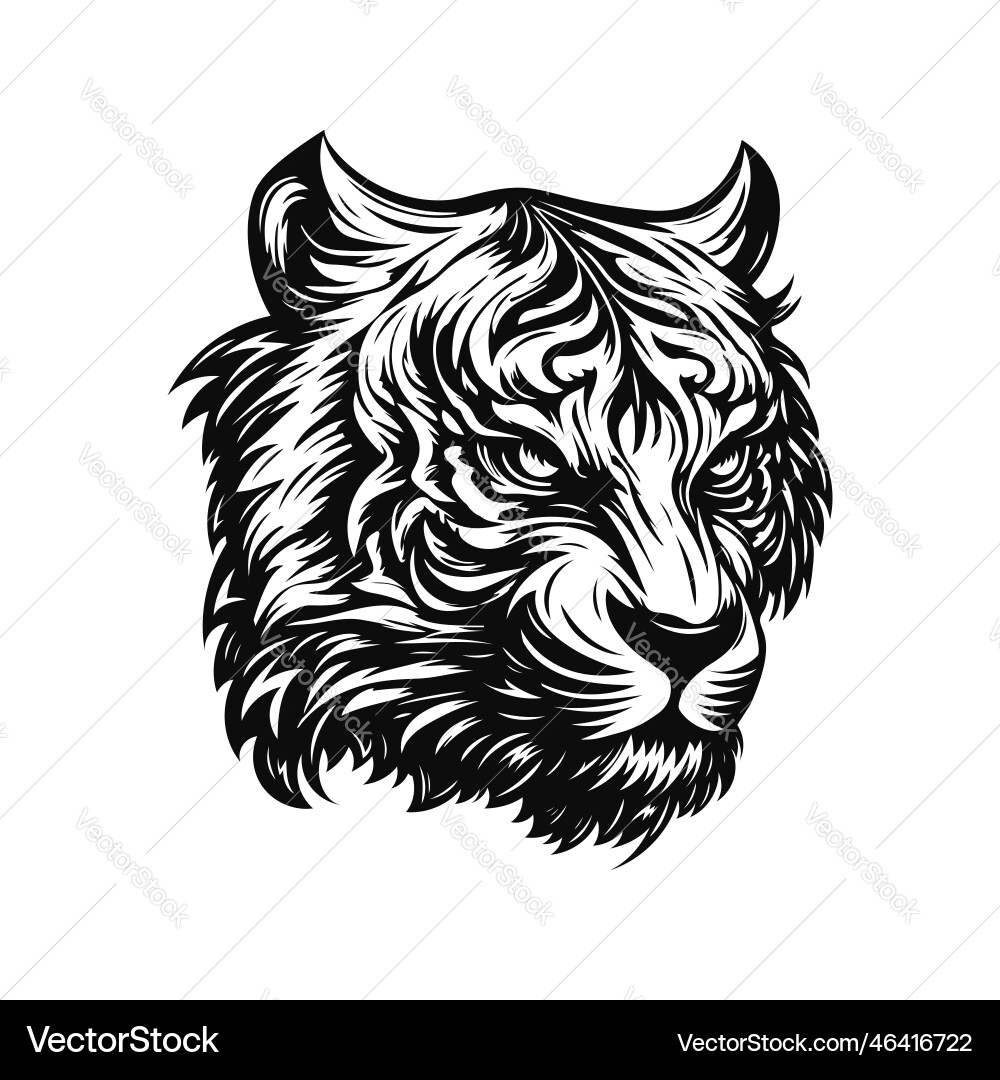 Tiger head logo black and white emblem Royalty Free Vector