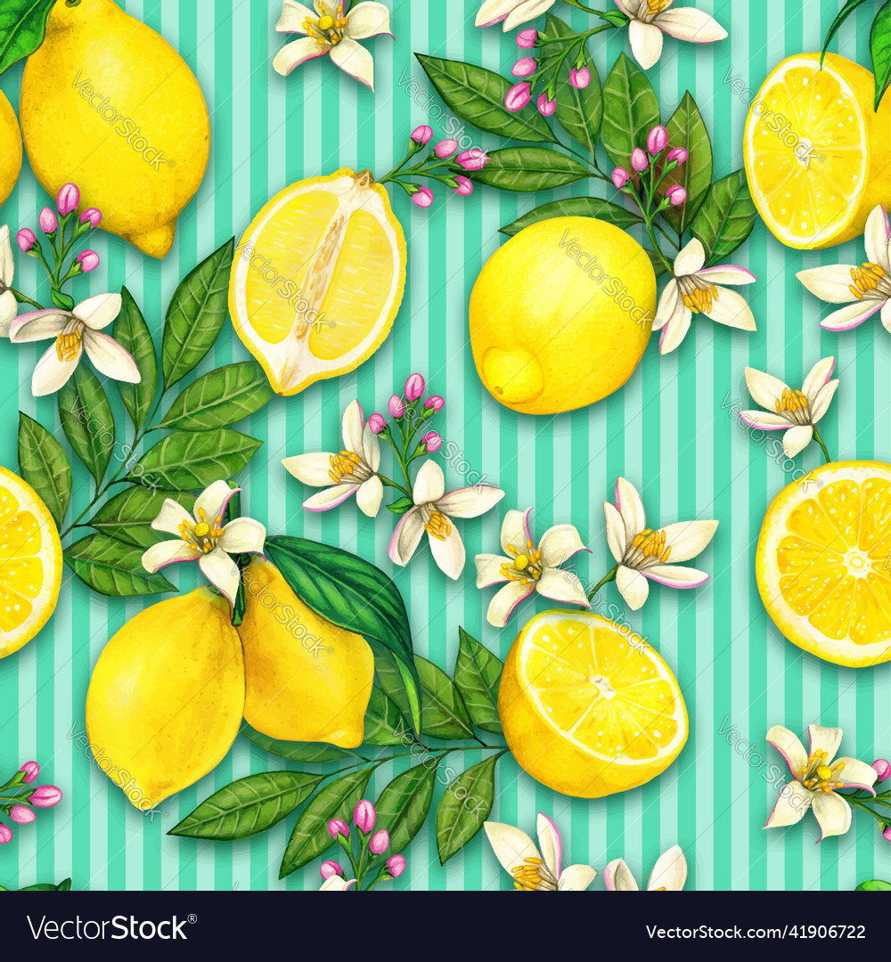 Watercolor lemons seamless pattern Royalty Free Vector Image