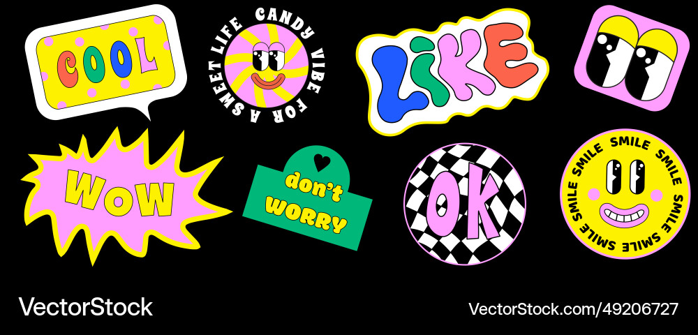 90 cool sticker collage neon print with retro Vector Image