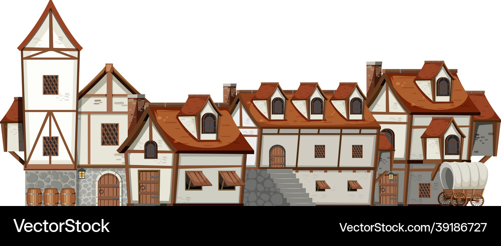 Ancient medieval village on white background Vector Image