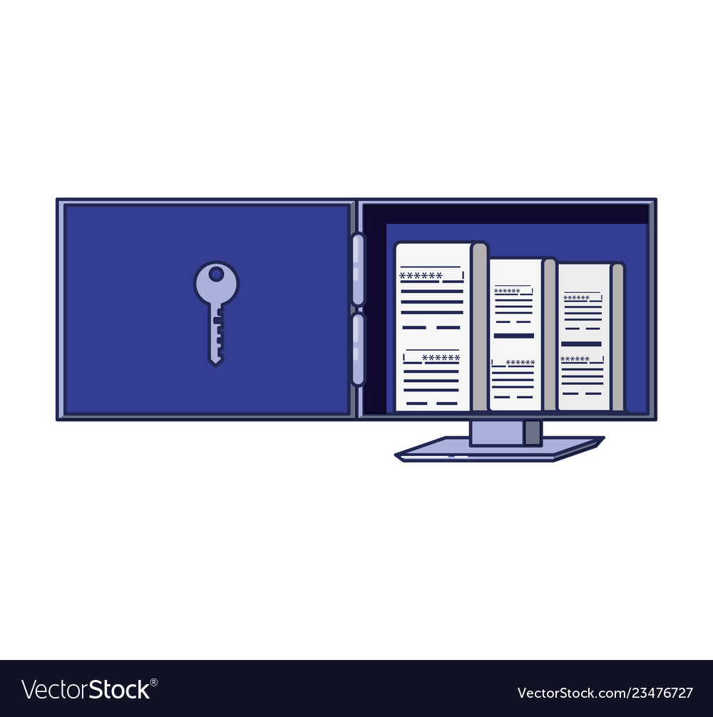 Monitor computer open with key and document Vector Image