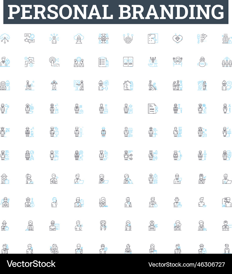 Personal branding line icons set self Royalty Free Vector