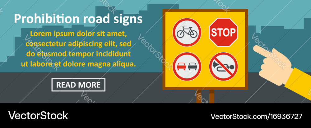 Prohibition road sings banner horizontal concept Vector Image