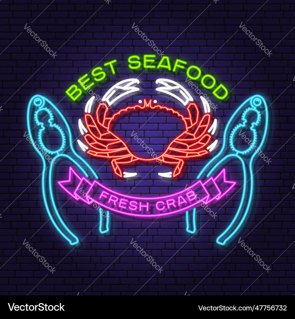 Best seafood fresh dressed crab neon sign Vector Image