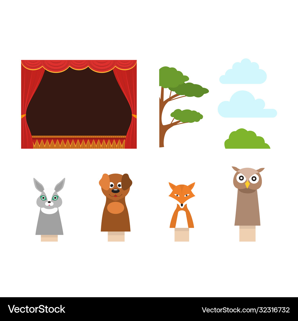 Cartoon children puppet theater concept set Vector Image