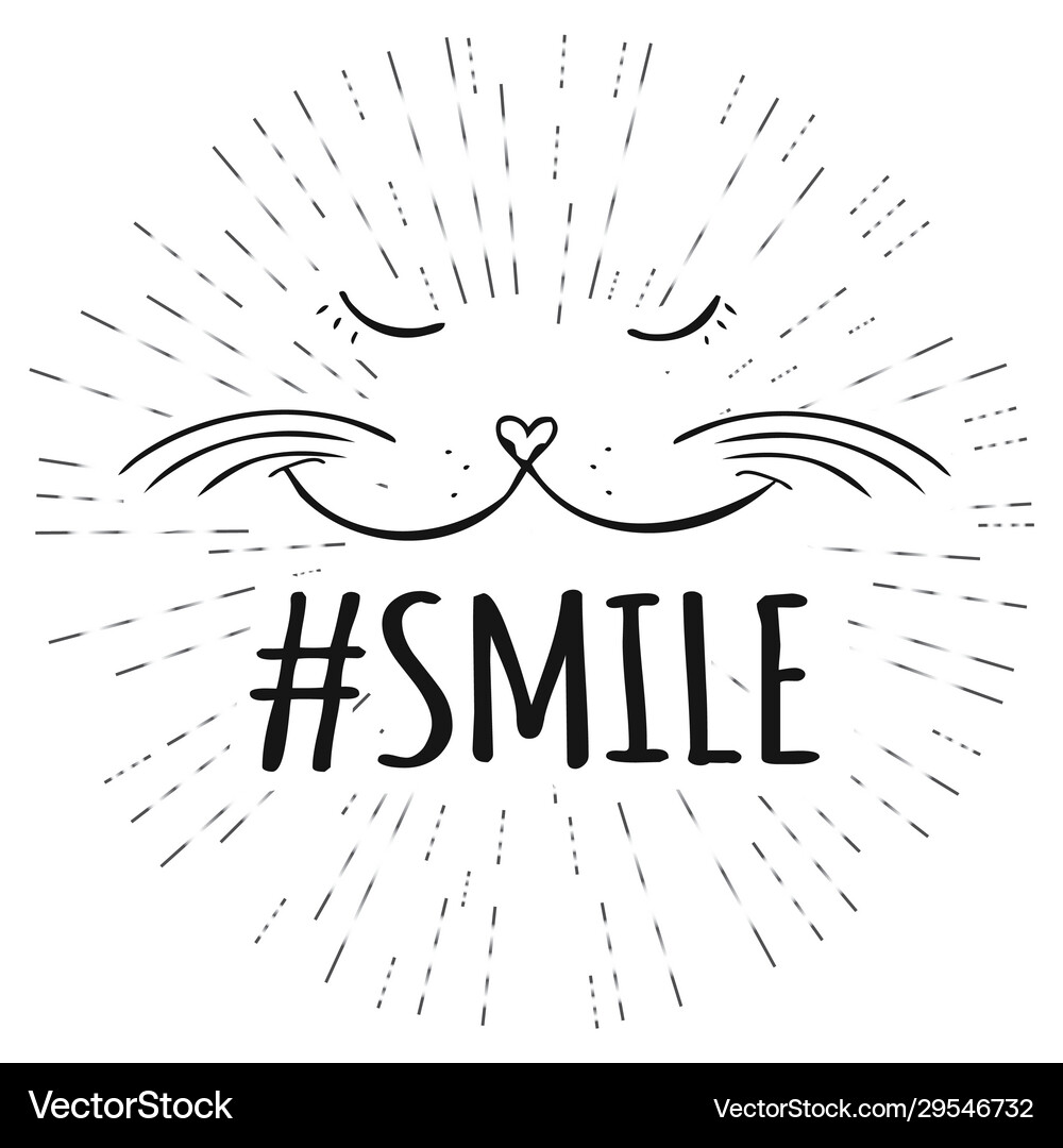 Cute smiling cat face and hashtag smile Royalty Free Vector