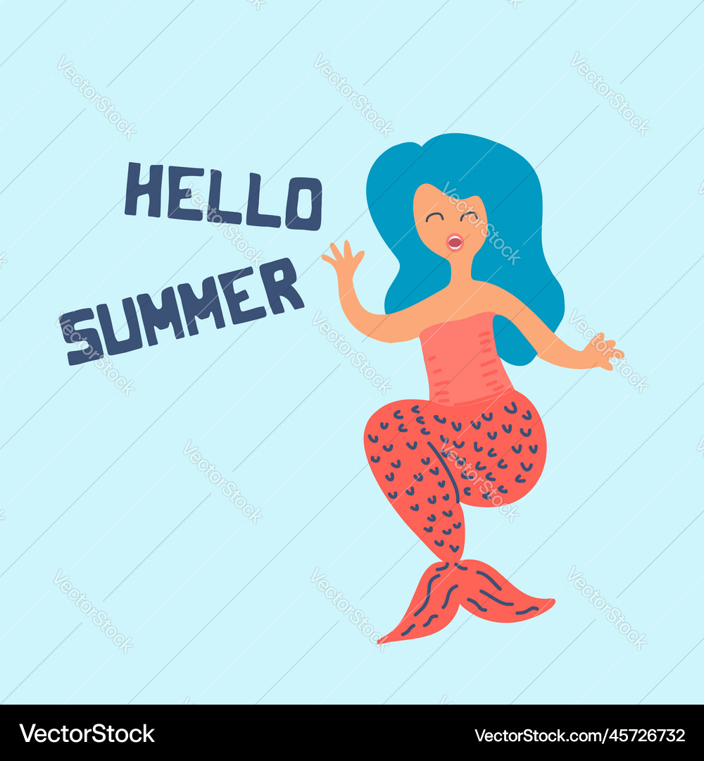Cute summer mermaid scandinavian drawing Vector Image