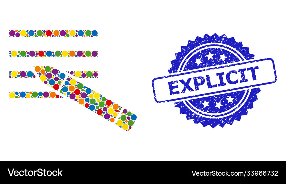 Grunge explicit seal and bright colored mosaic Vector Image