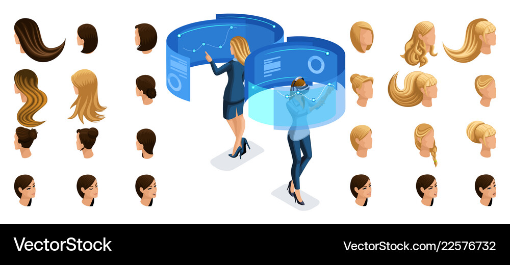 Isometric business women front view rear Vector Image