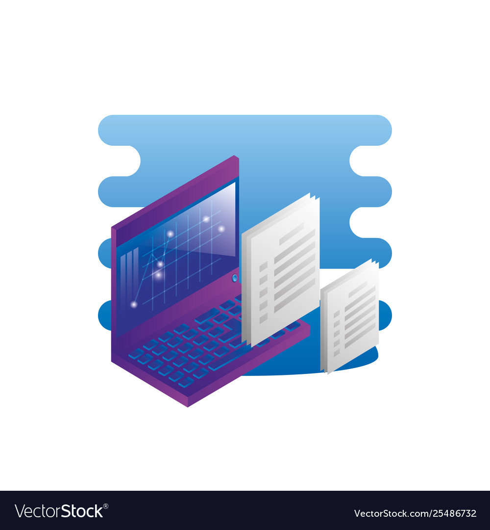 Laptop computer with documents files Royalty Free Vector