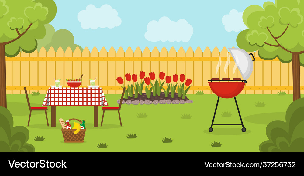 Lunch in backyard barbecue in garden Royalty Free Vector