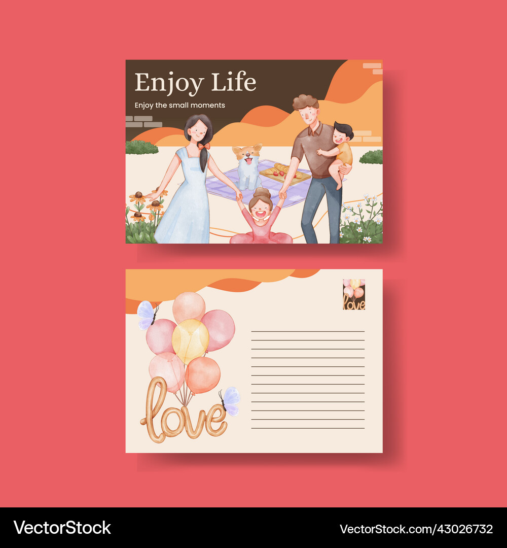 Postcard template with family fun day Royalty Free Vector