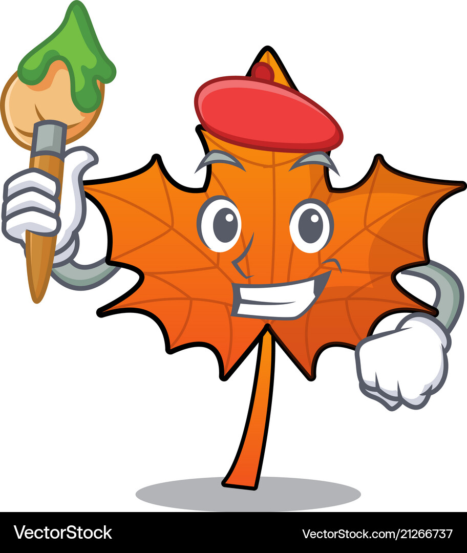 Artist red maple leaf character cartoon Royalty Free Vector