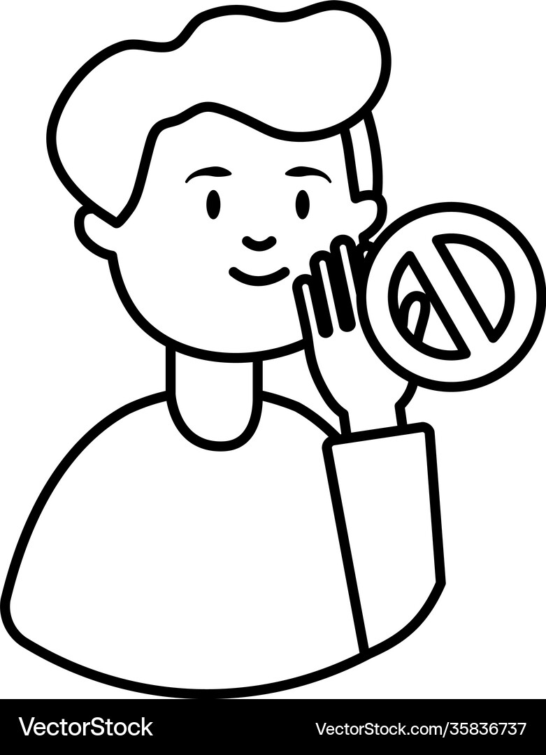 Cartoon man touching his face and forbidden Vector Image