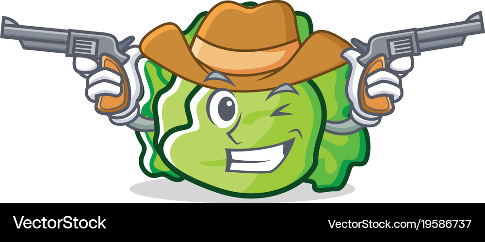 Cowboy lettuce character cartoon style Royalty Free Vector