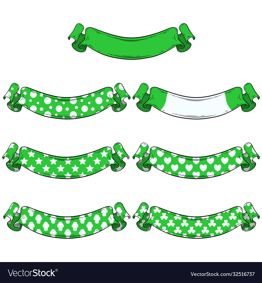 Green patterned ribbons set Royalty Free Vector Image