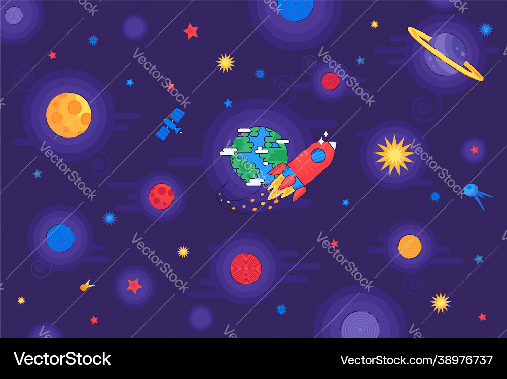 In cosmos space flying rocket spacecraft Vector Image