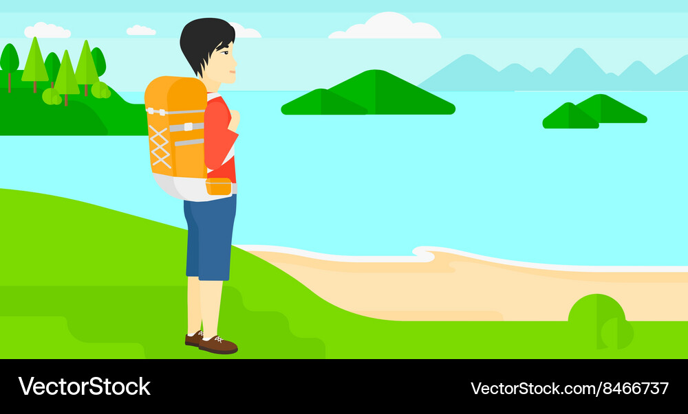 Man with backpack hiking Royalty Free Vector Image