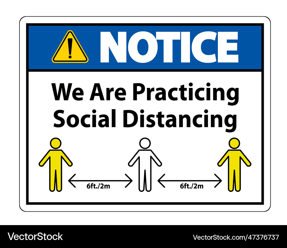 Notice we are practicing social distancing sign Vector Image