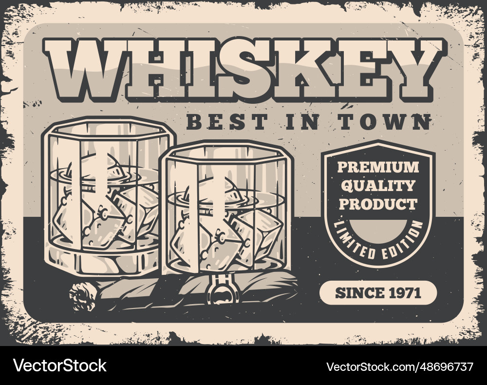 Premium whiskey vintage flyer monochrome Vector Image