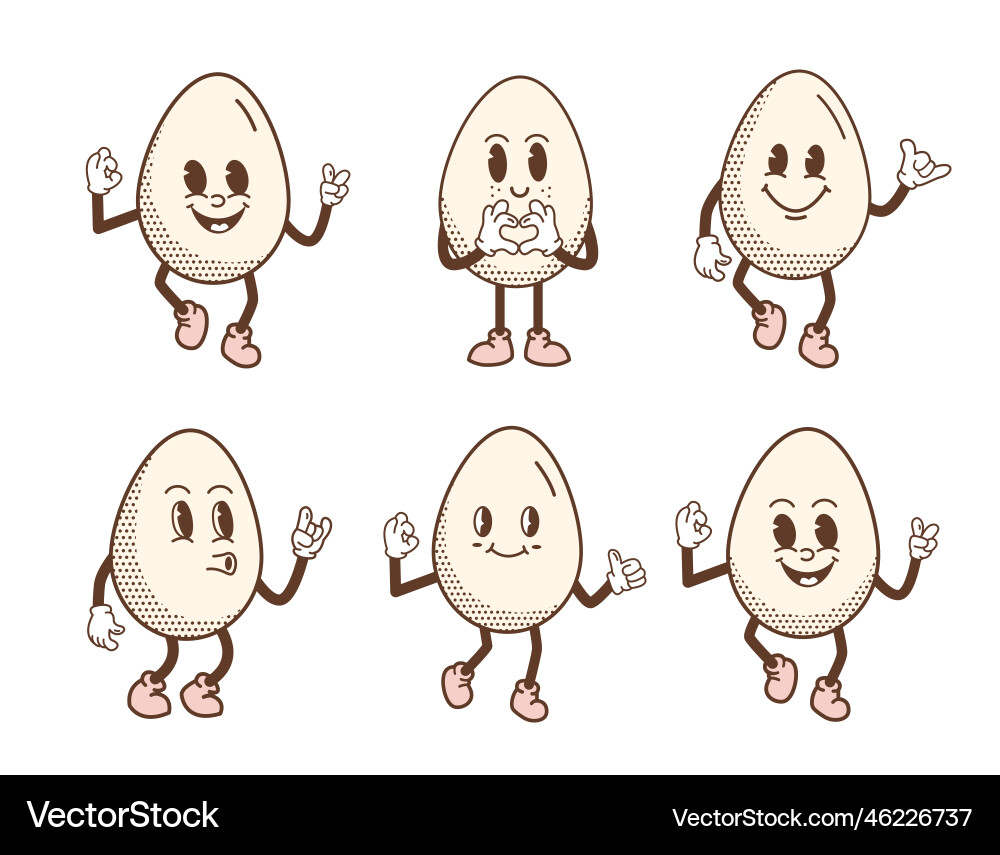 Retro cartoon smiling egg mascot character walking