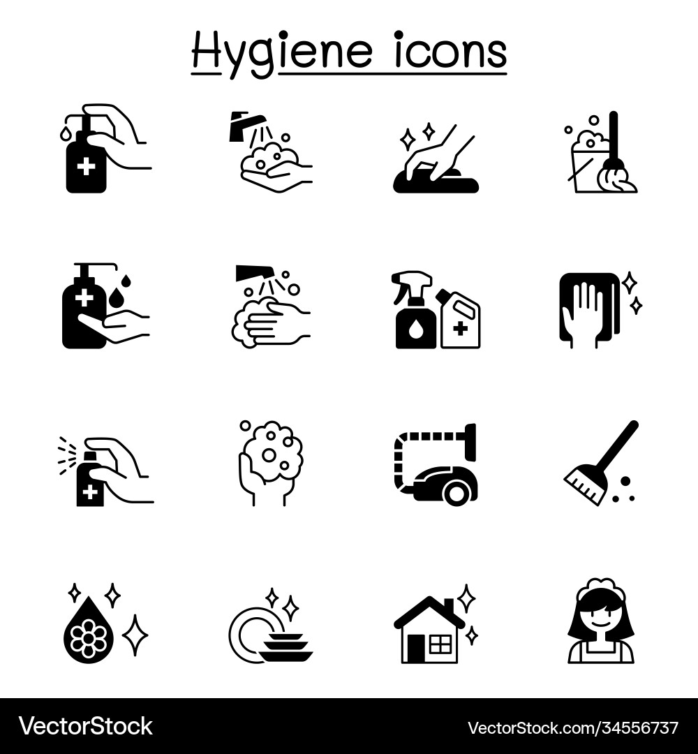 Set hygiene related icons contains Royalty Free Vector Image