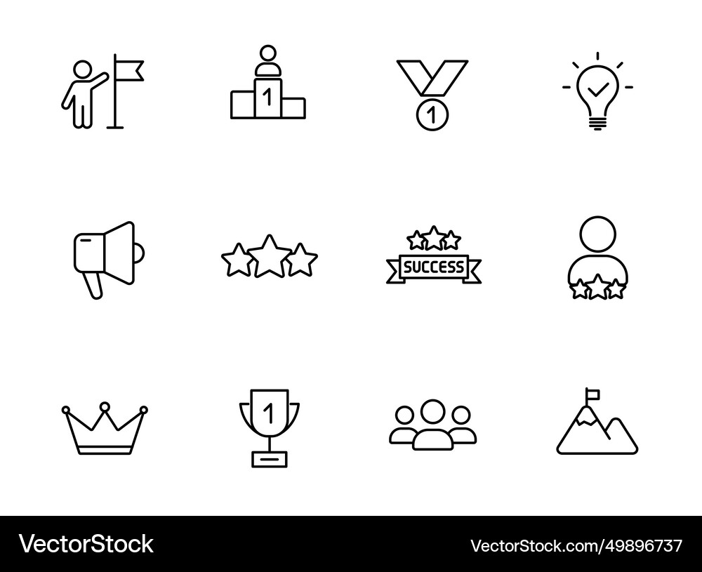 Success outline icons isolated on white Royalty Free Vector