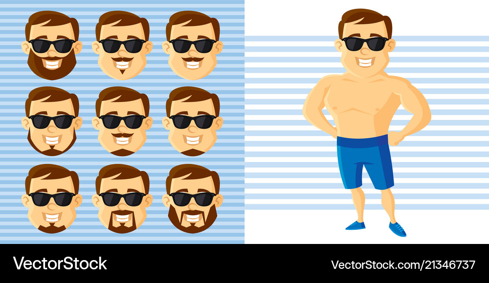 Summer style man face set cartoon character Vector Image