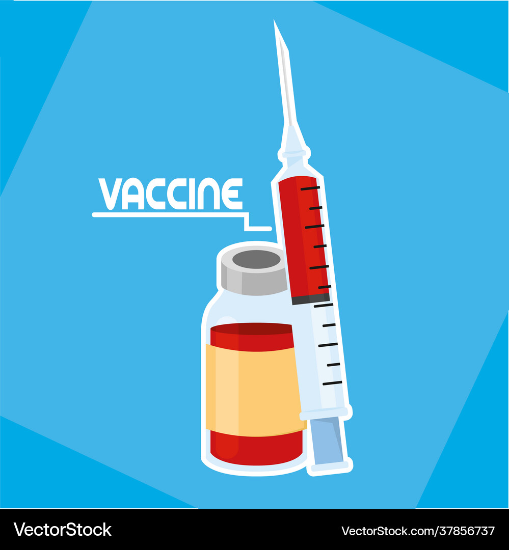 Vial and syringe vaccination poster Royalty Free Vector