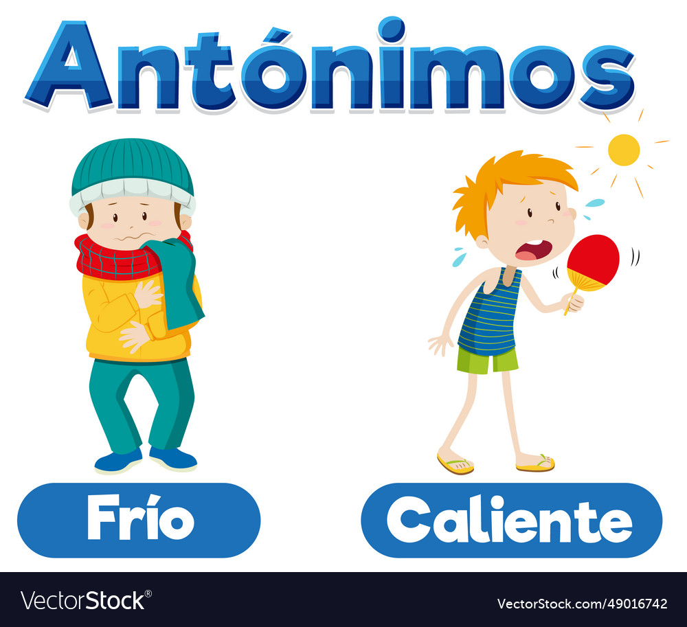 Antonym word card frio and caliente in spanish Vector Image