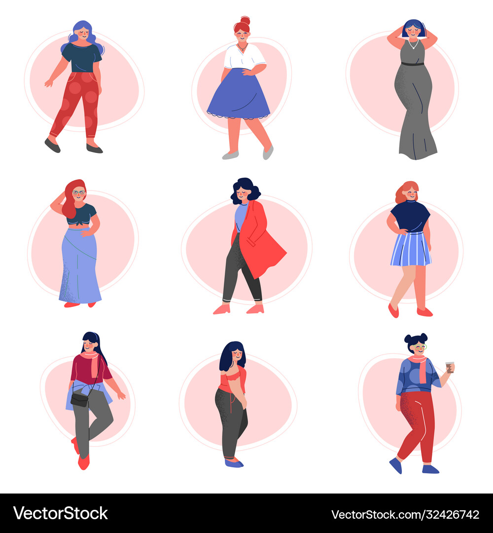 Attractive plus size women set beautiful curvy Vector Image