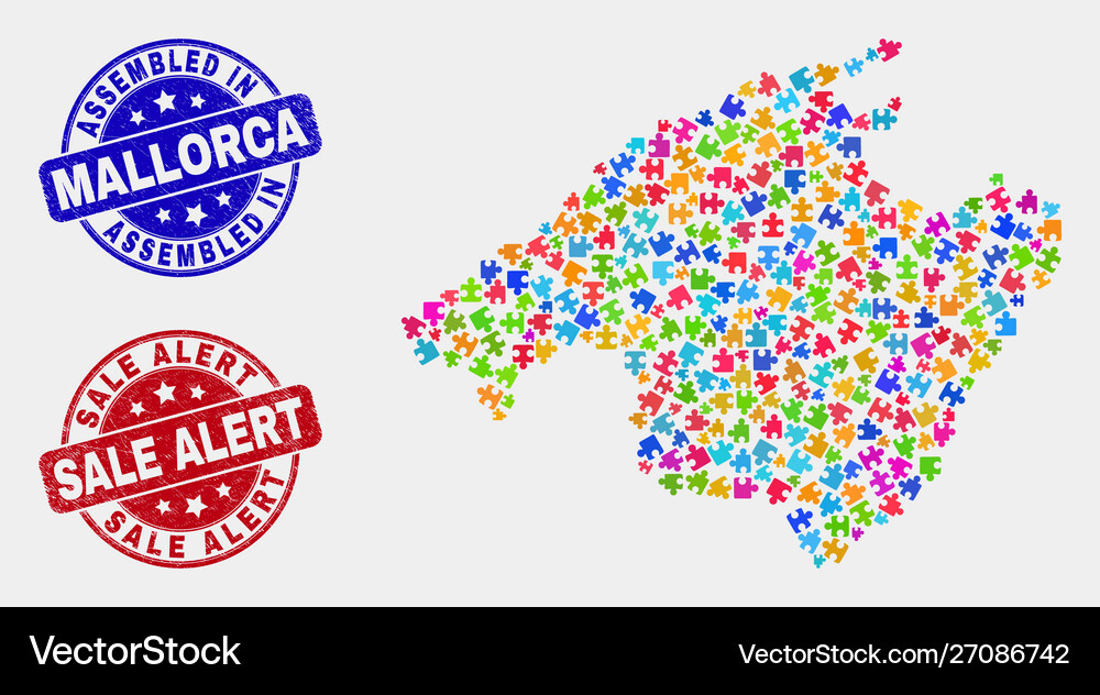 Bundle mallorca map and grunge assembled sale Vector Image
