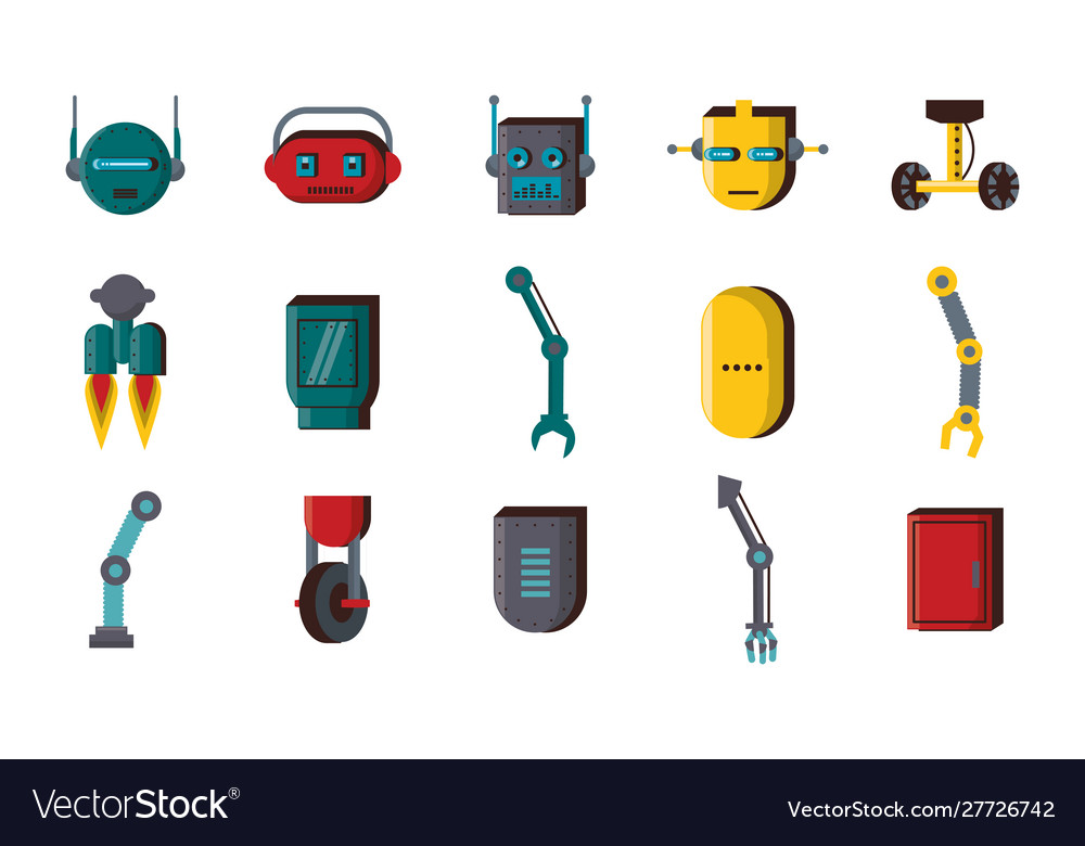 Bundle robots accessories technology set icons Vector Image