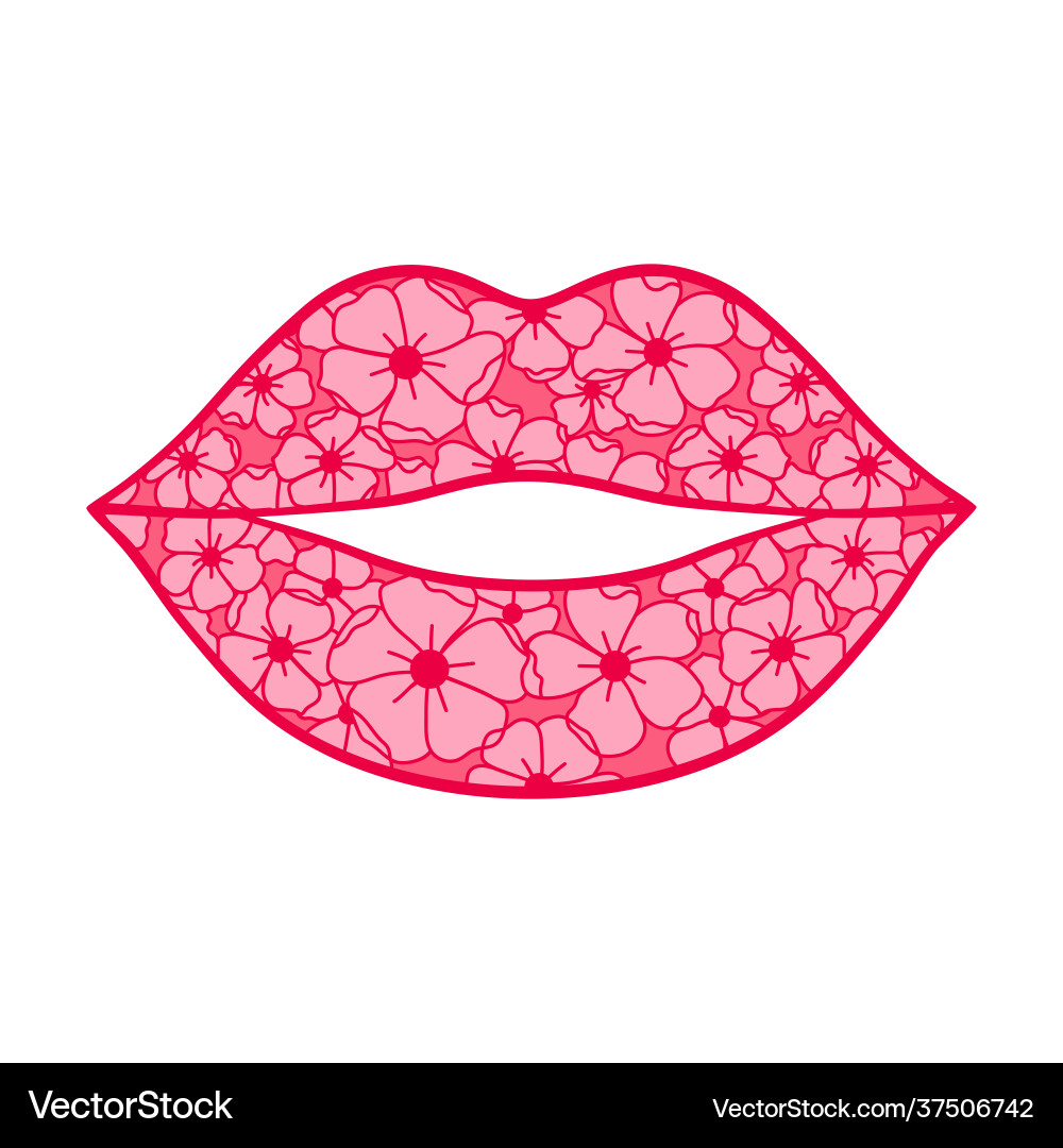 Lips floral female icon layered Royalty Free Vector Image