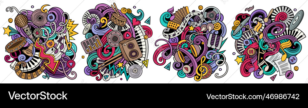 Music cartoon doodle designs set Royalty Free Vector Image