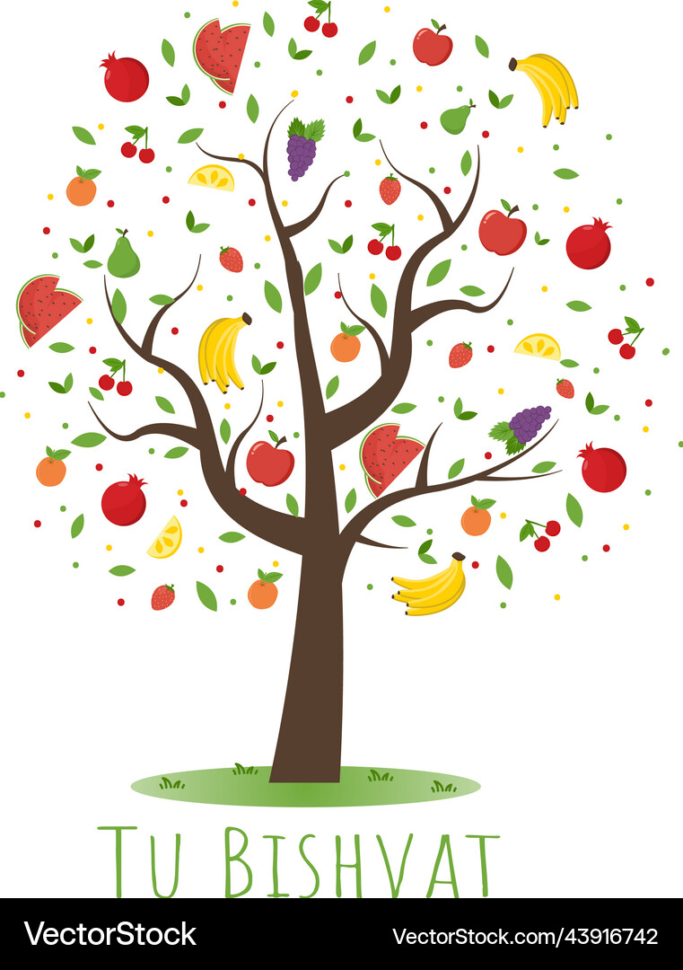 Tu bishvat template hand drawn cartoon flat Vector Image