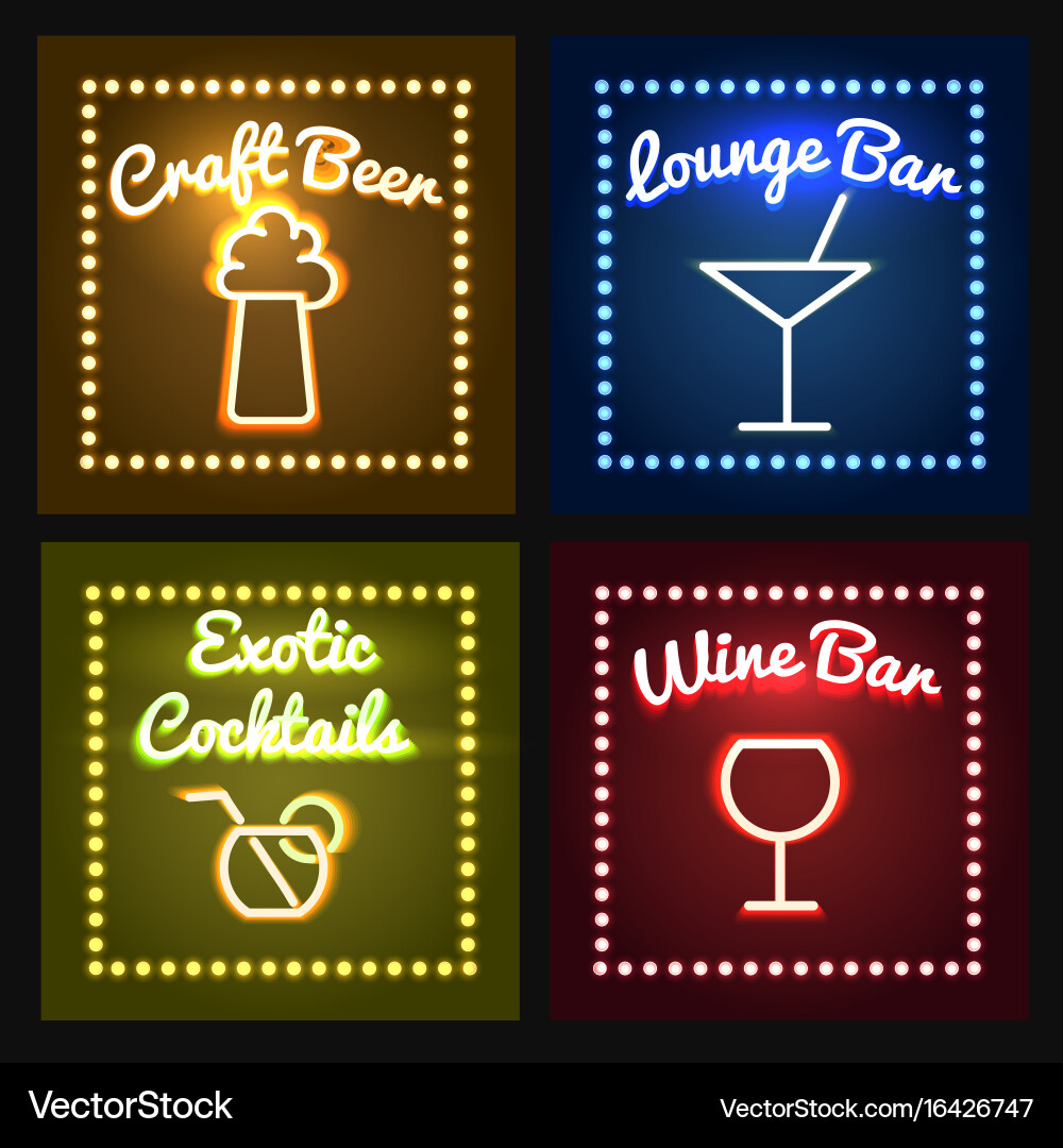 Bar or barrel shop neon sight set Royalty Free Vector Image