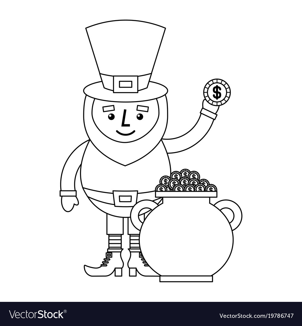 Cartoon leprechaun holding coin and pot money st Vector Image